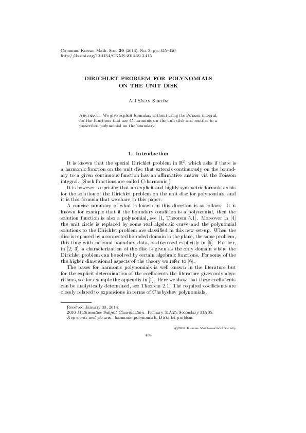 (PDF) Dirichlet Problem for Polynomials on the Unit Disk