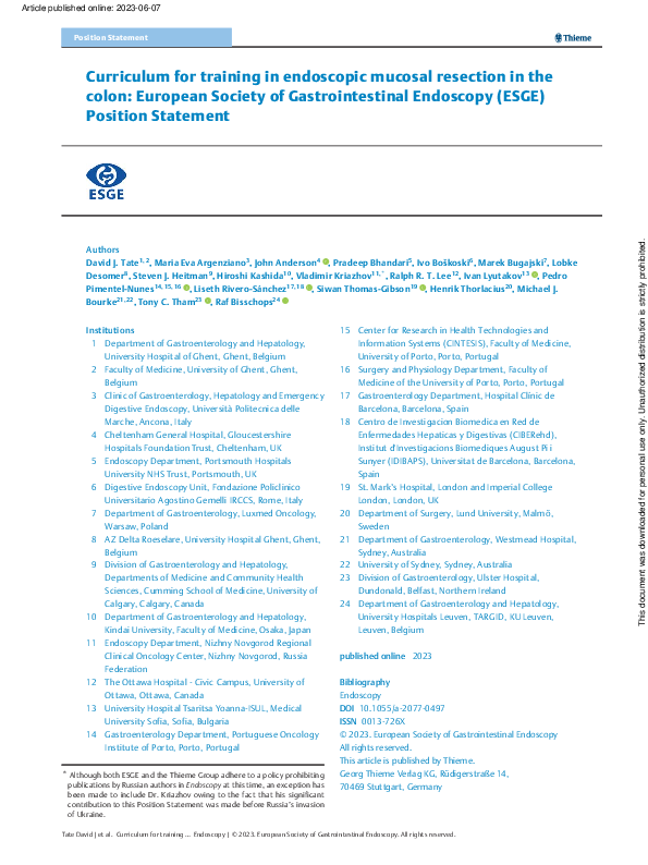 (PDF) Curriculum for training in endoscopic mucosal resection in the ...