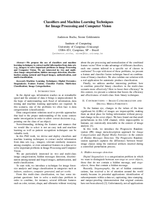 (PDF) Classifiers and machine learning techniques for image processing ...