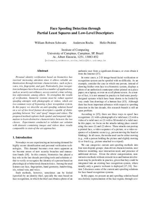 (PDF) Face spoofing detection through partial least squares and low ...