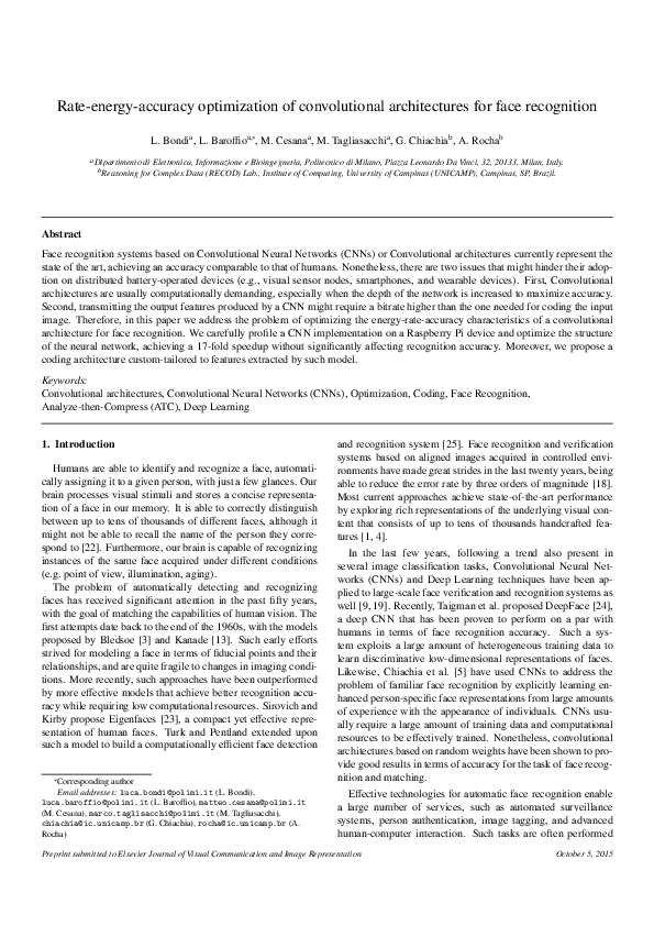 (PDF) Rate-energy-accuracy optimization of convolutional architectures for face recognition