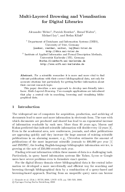 (PDF) Multi-Layered Browsing and Visualisation for Digital Libraries | MICHAEL LEY - Academia.edu