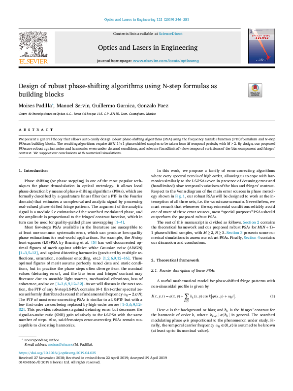 (PDF) Design of robust phase-shifting algorithms using N-step formulas ...