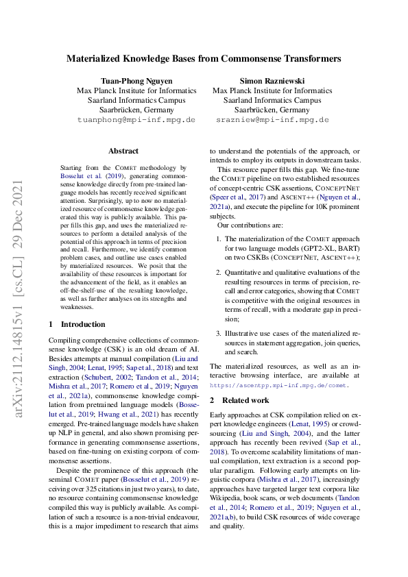 (PDF) Materialized Knowledge Bases from Commonsense Transformers