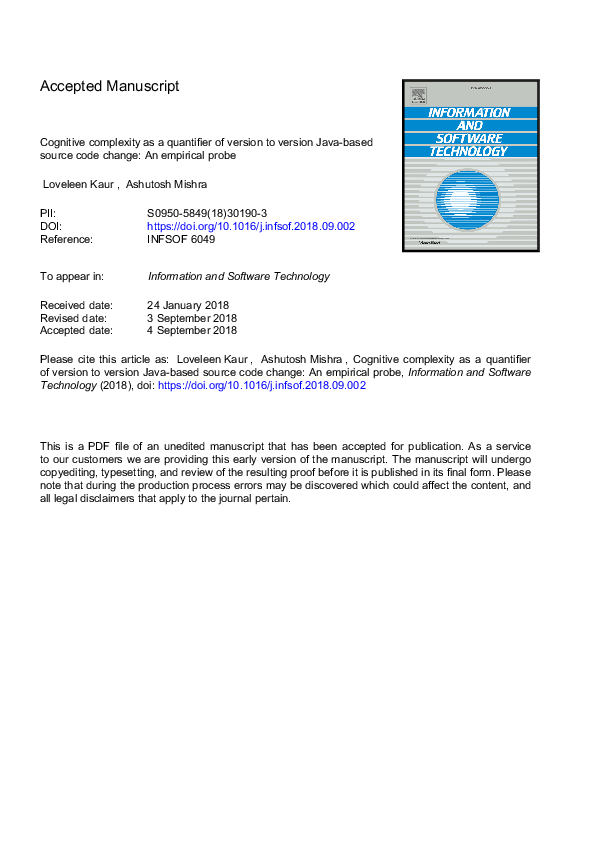 (PDF) Cognitive complexity as a quantifier of version to version Java-based source code change ...