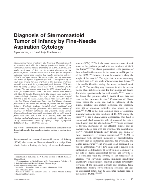 (PDF) Diagnosis of sternomastoid tumor of infancy by fine-needle ...
