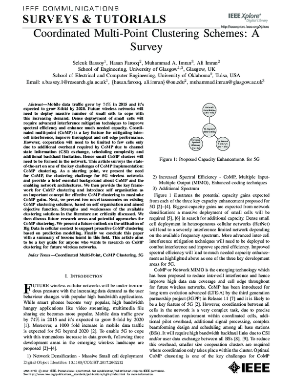 (PDF) Coordinated Multi-Point Clustering Schemes: A Survey