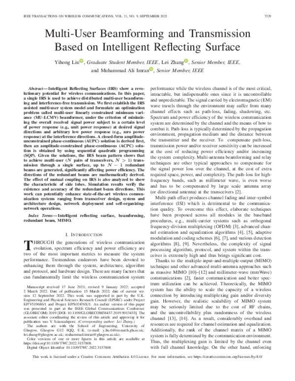 (PDF) Multi-User Beamforming and Transmission Based on Intelligent ...