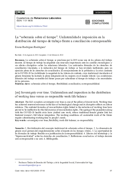 (PDF) La “soberanía sobre el tiempo”. Unilateralidad e imposición en la distribución del tiempo ...