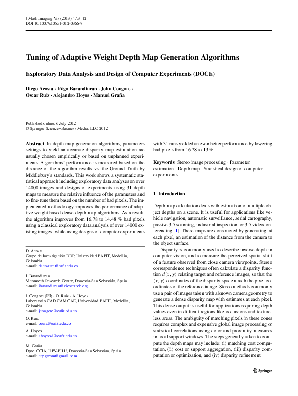(PDF) Tuning of Adaptive Weight Depth Map Generation Algorithms