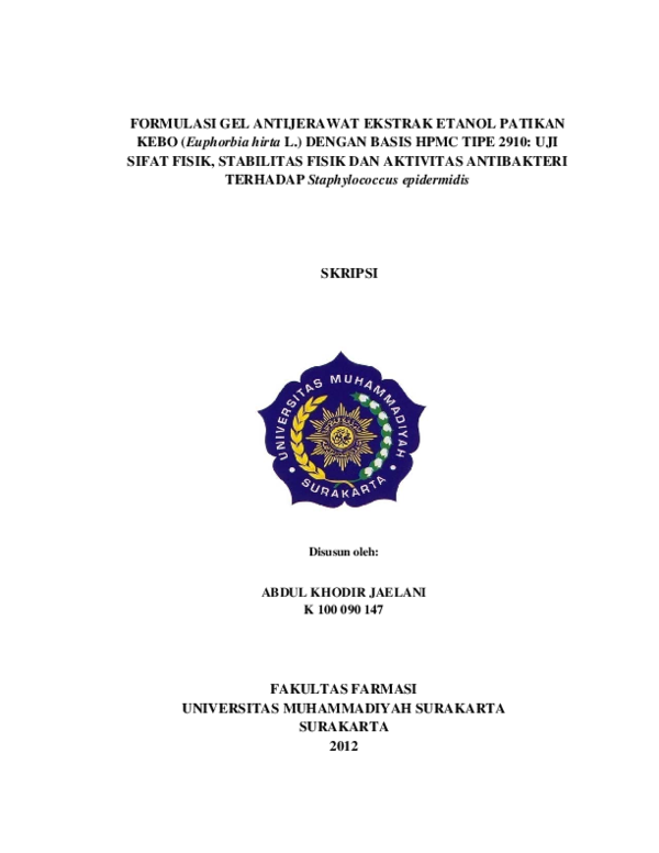(PDF) Formulasi Gel Antijerawat Ekstrak Etanol Patikan Kebo (Euphorbia ...