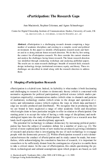 (PDF) eParticipation: The Research Gaps | stephen coleman - Academia.edu