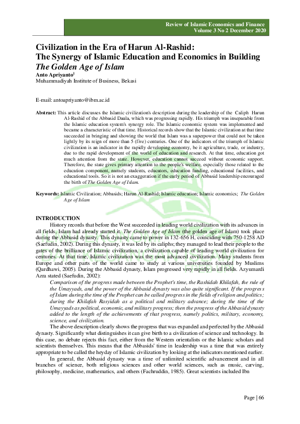(PDF) Civilization in the Era of Harun Al-Rashid: The Synergy of ...