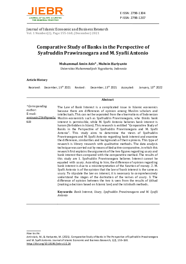 Comparative Study of Banks in The Perspective of Syafruddin ...
