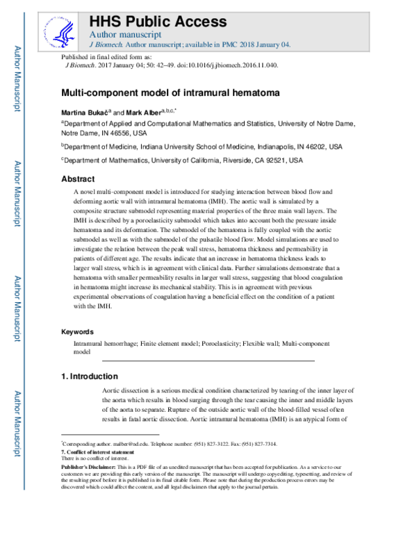 (PDF) Multi-component model of intramural hematoma