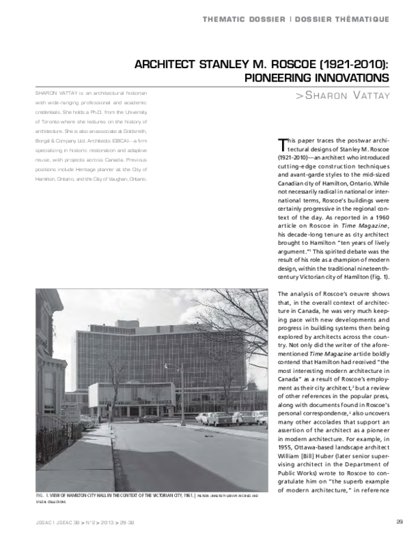(PDF) Architect Stanley M. Roscoe (1921-2010): pioneering innovations