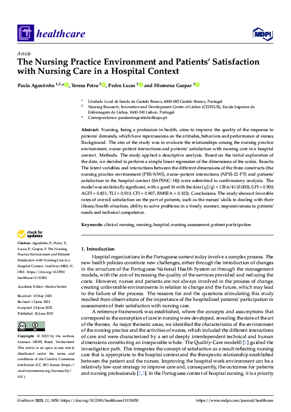 (PDF) The Nursing Practice Environment and Patients’ Satisfaction with ...