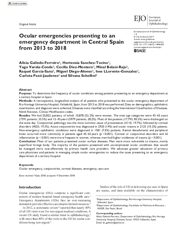 (PDF) Ocular emergencies presenting to an emergency department in Central Spain from 2013 to 2018