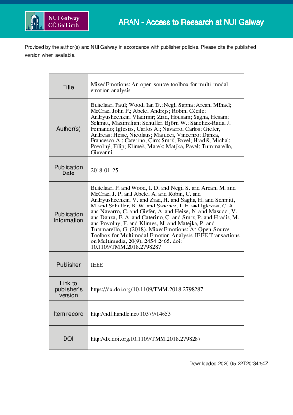 (PDF) MixedEmotions: An Open-Source Toolbox for Multimodal Emotion Analysis