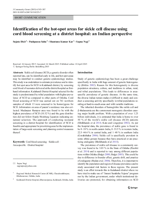 (PDF) Identification of the hot-spot areas for sickle cell disease ...