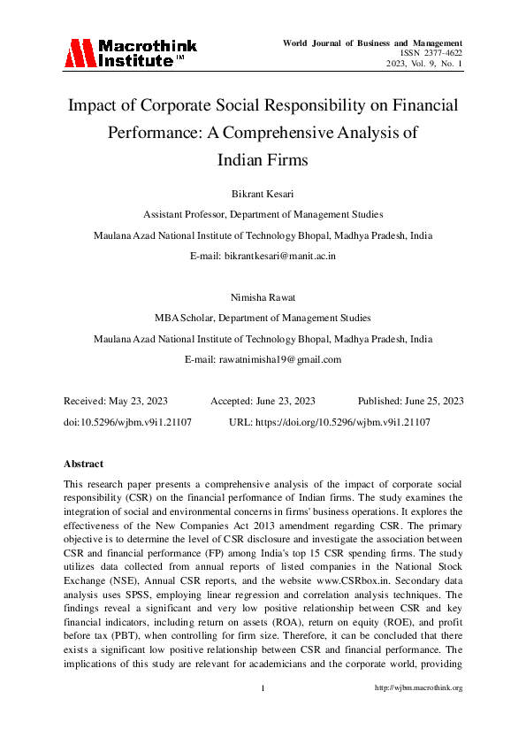 (PDF) Impact of Corporate Social Responsibility on Financial Performance: A Comprehensive ...