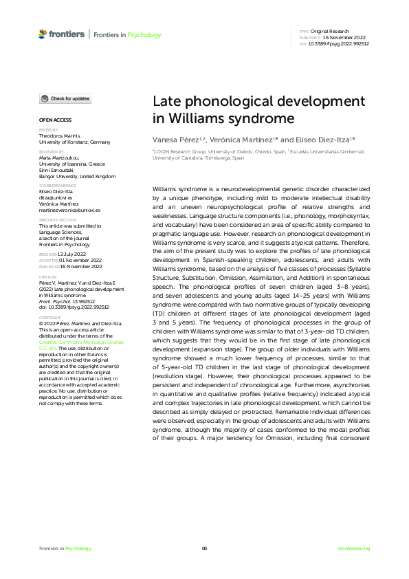 (PDF) Late phonological development in Williams syndrome
