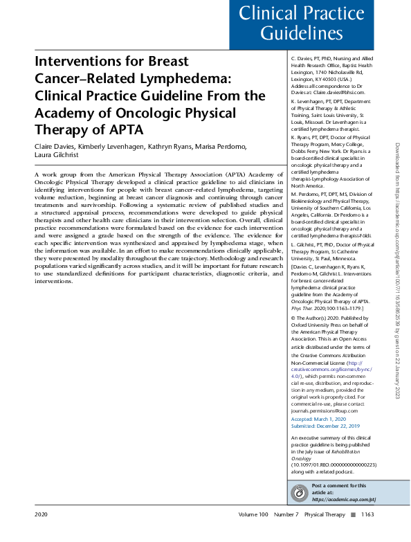 (PDF) Interventions for Breast Cancer–Related Lymphedema: Clinical ...