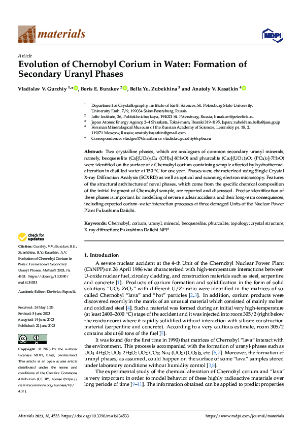 (PDF) Evolution of Chernobyl Corium in Water: Formation of Secondary ...