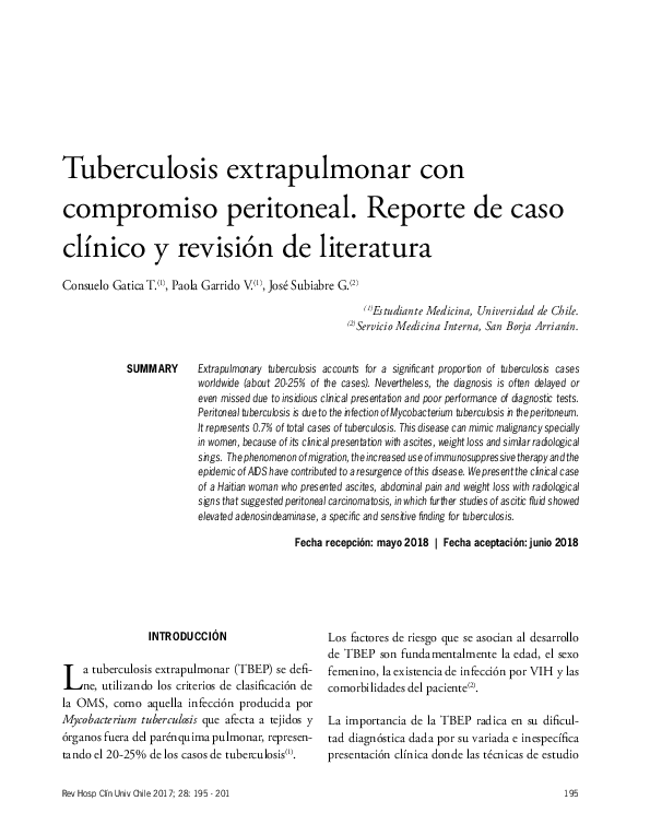 (PDF) Tuberculosis extrapulmonar con compromiso peritoneal. Reporte de ...