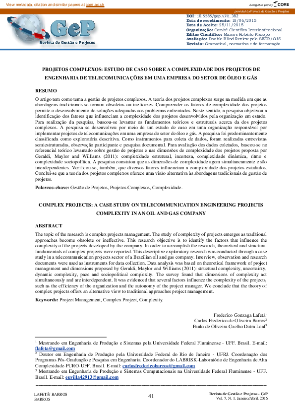 (PDF) Complex Projects: A Case Study on Telecommunication Engineering ...