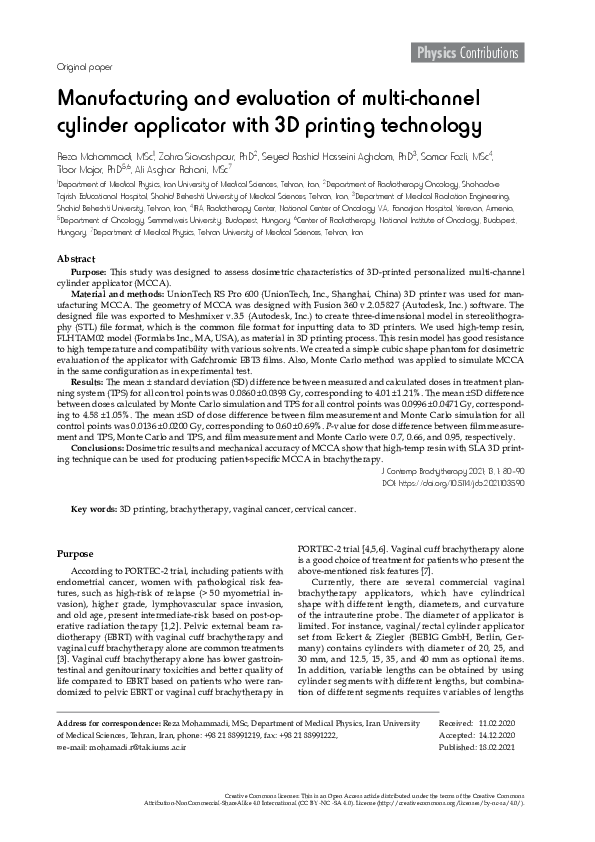 (PDF) Manufacturing and evaluation of multi-channel cylinder applicator ...