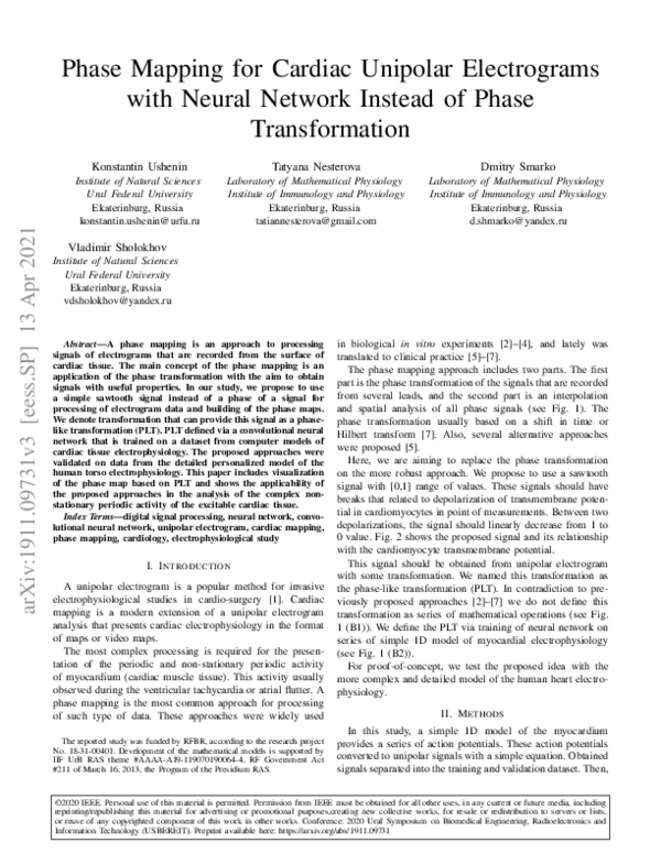 (PDF) Phase Mapping for Cardiac Unipolar Electrograms with Neural Network Instead of Phase ...