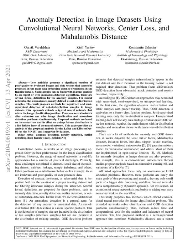 (PDF) Anomaly Detection in Image Datasets Using Convolutional Neural Networks, Center Loss, and ...