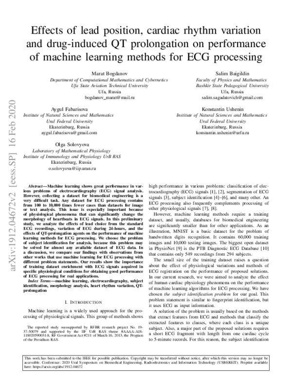 Effects of Lead Position, Cardiac Rhythm Variation and Drug-induced QT Prolongation on ...