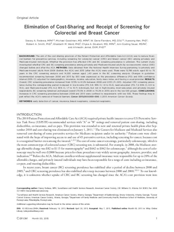 (PDF) Elimination of cost-sharing and receipt of screening for ...