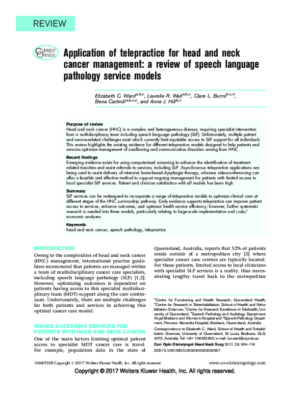 (PDF) Application of telepractice for head and neck cancer management: a review of speech ...