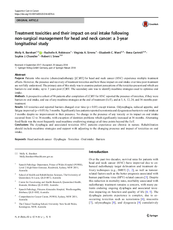 (PDF) Treatment toxicities and their impact on oral intake following ...