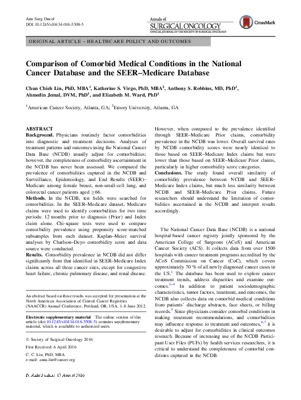 (PDF) Comparison of Comorbid Medical Conditions in the National Cancer ...