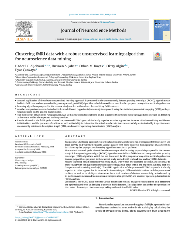 Pdf Clustering Fmri Data With A Robust Unsupervised Learning Algorithm For Neuroscience Data