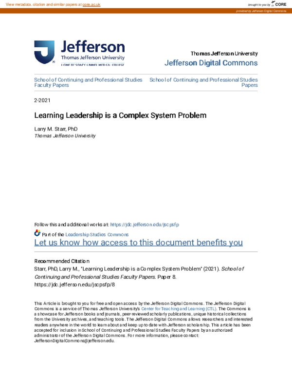 (PDF) Learning Leadership is a Complex System Problem