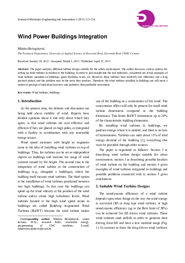 (PDF) Wind Power Buildings Integration