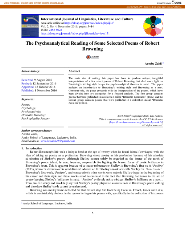 (PDF) The Psychoanalytical Reading of Some Selected Poems of Robert ...