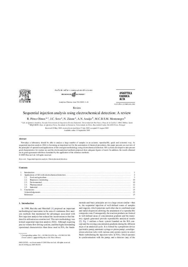 Pdf Sequential Injection Analysis Using Electrochemical Detection A