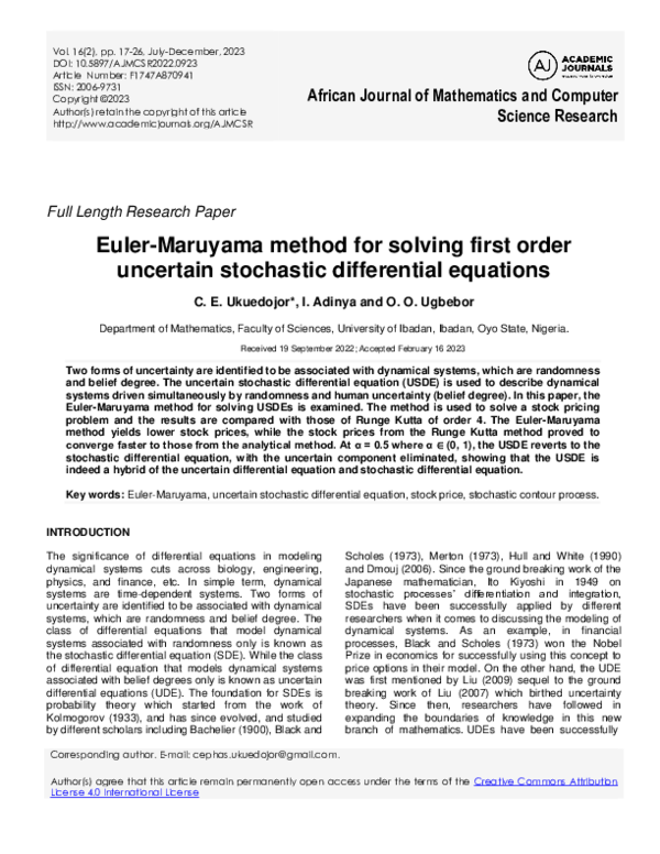 (PDF) Euler-Maruyama method for solving first order uncertain stochastic differential equations
