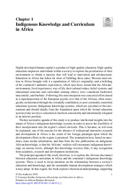 (PDF) Indigenous Knowledge and Curriculum in Africa