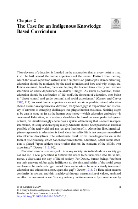 (PDF) The Case for an Indigenous Knowledge Based Curriculum