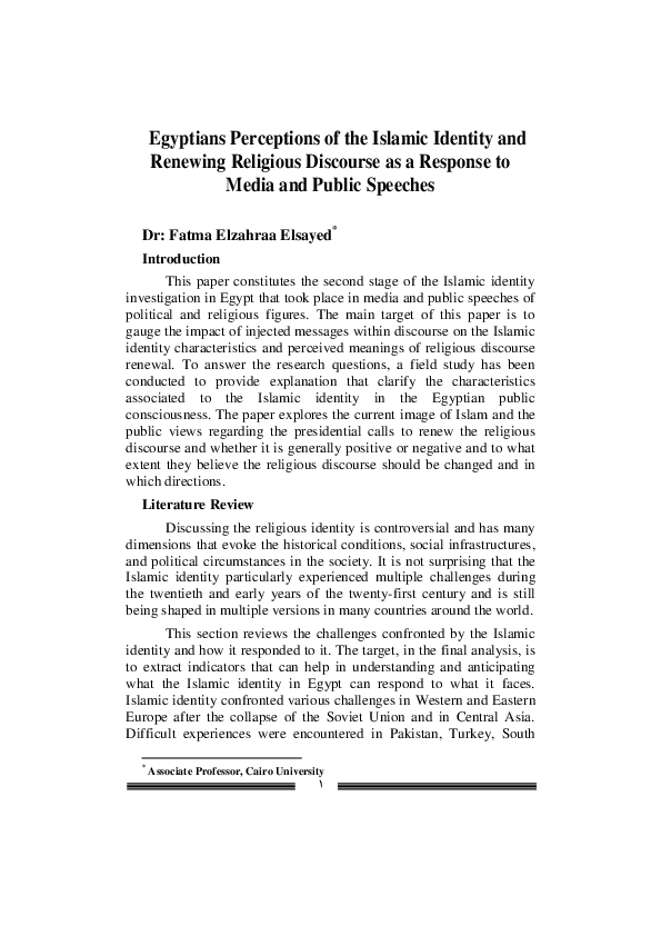 (PDF) Egyptians' Perceptions of the Islamic Identity and Renewing ...