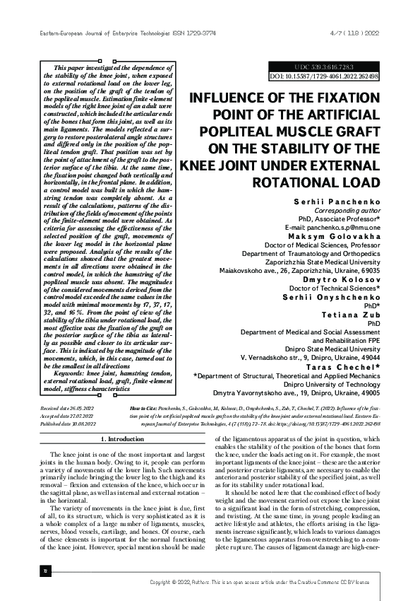 (PDF) Influence of the fixation point of the artificial popliteal ...