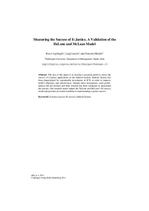 (PDF) Measuring the Success of E-Justice. A Validation of the DeLone ...