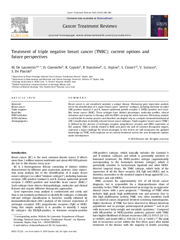(PDF) Treatment of triple negative breast cancer (TNBC): current options and future perspectives ...